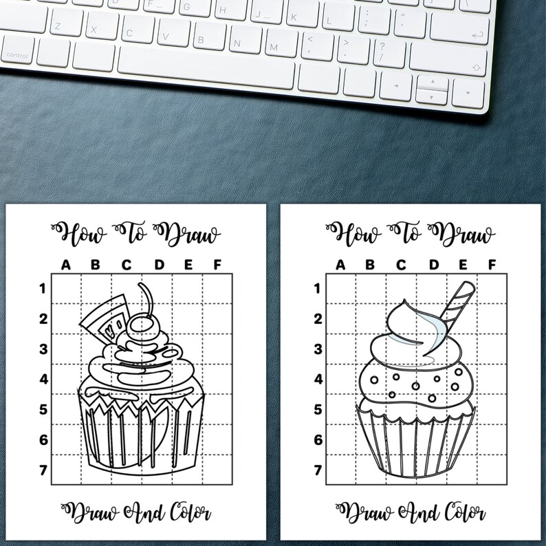 How to Draw Cupcakes Grid Drawing 20 Page Adult Coloring - Etsy