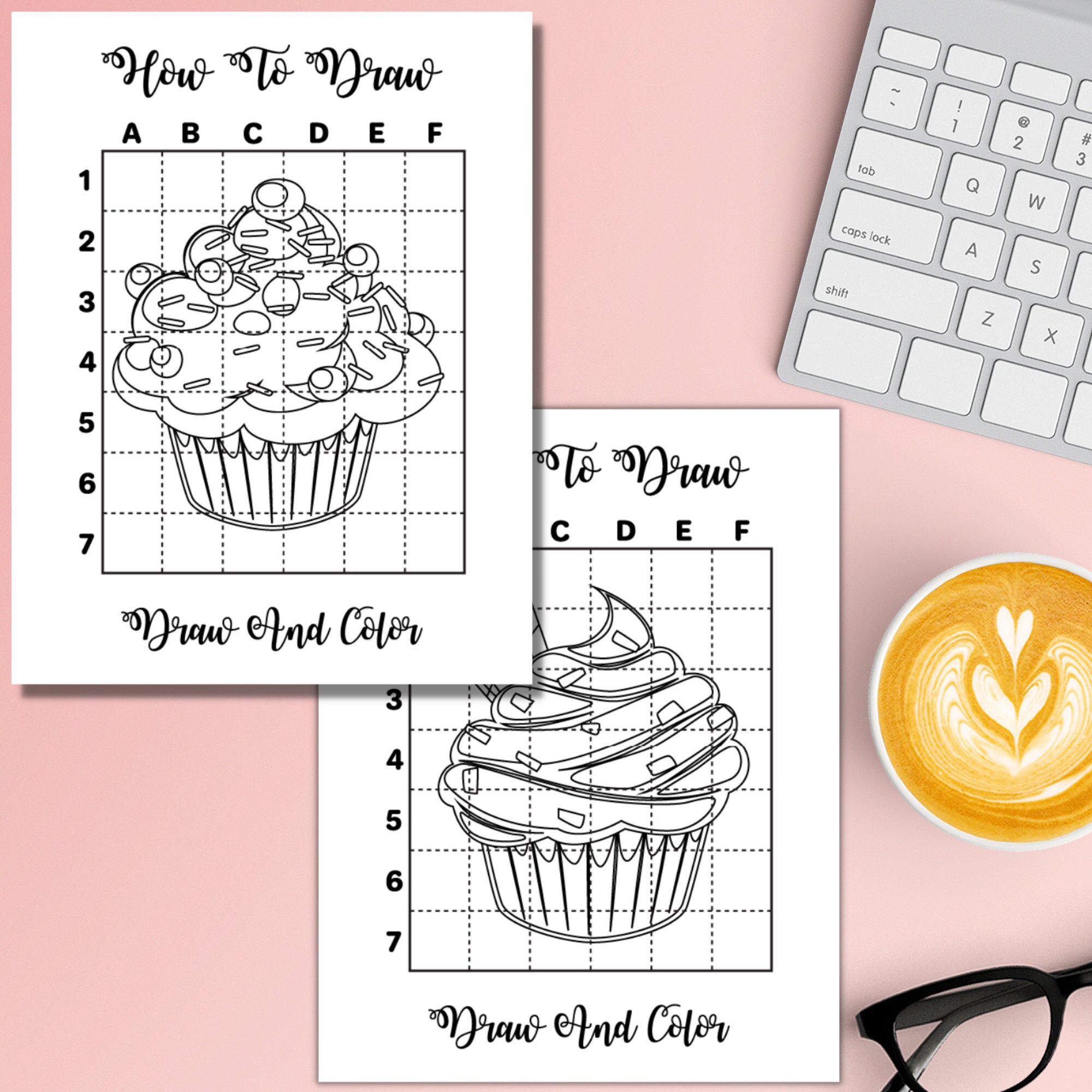 How to Draw Cupcakes Grid Drawing 20 Page Adult Coloring - Etsy