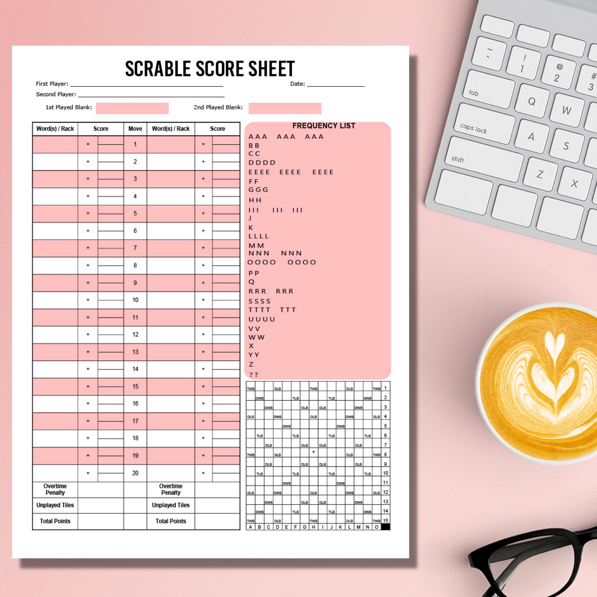 Scrabble Score Sheet, Letter Sized, 7 Colors/designs, Digital Download ...