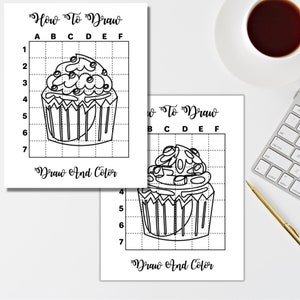 How to Draw Cupcakes Grid Drawing 20 Page Adult Coloring - Etsy