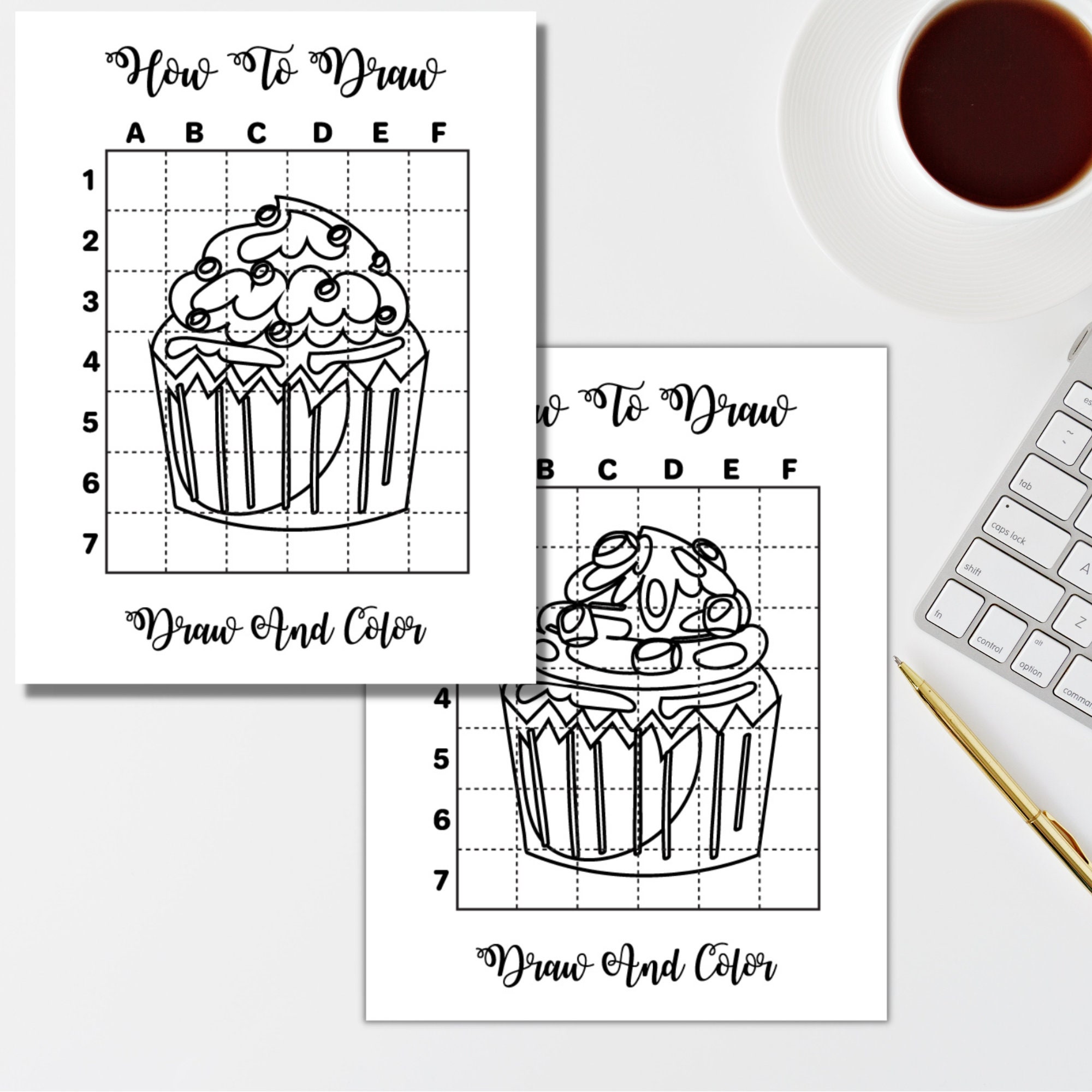 How to Draw Cupcakes Grid Drawing 20 Page Adult Coloring - Etsy