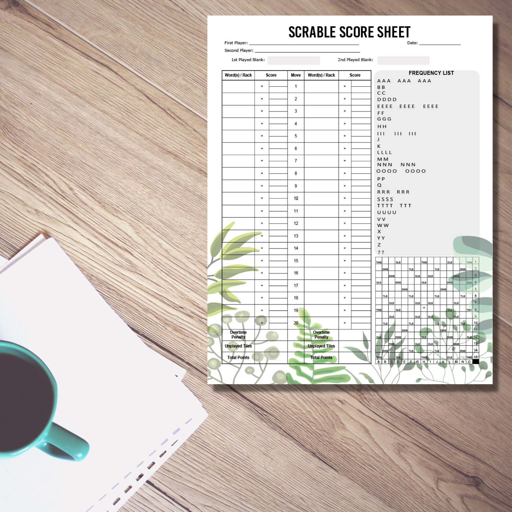 Scrabble Score Sheet, Letter Sized, 7 Colors/designs, Digital Download ...