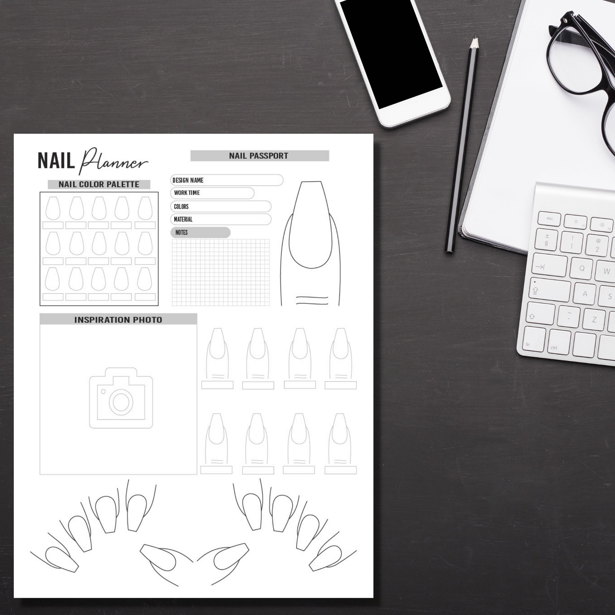 Nail Art Planner Letter Sized 5 Designs Digital Download | Etsy