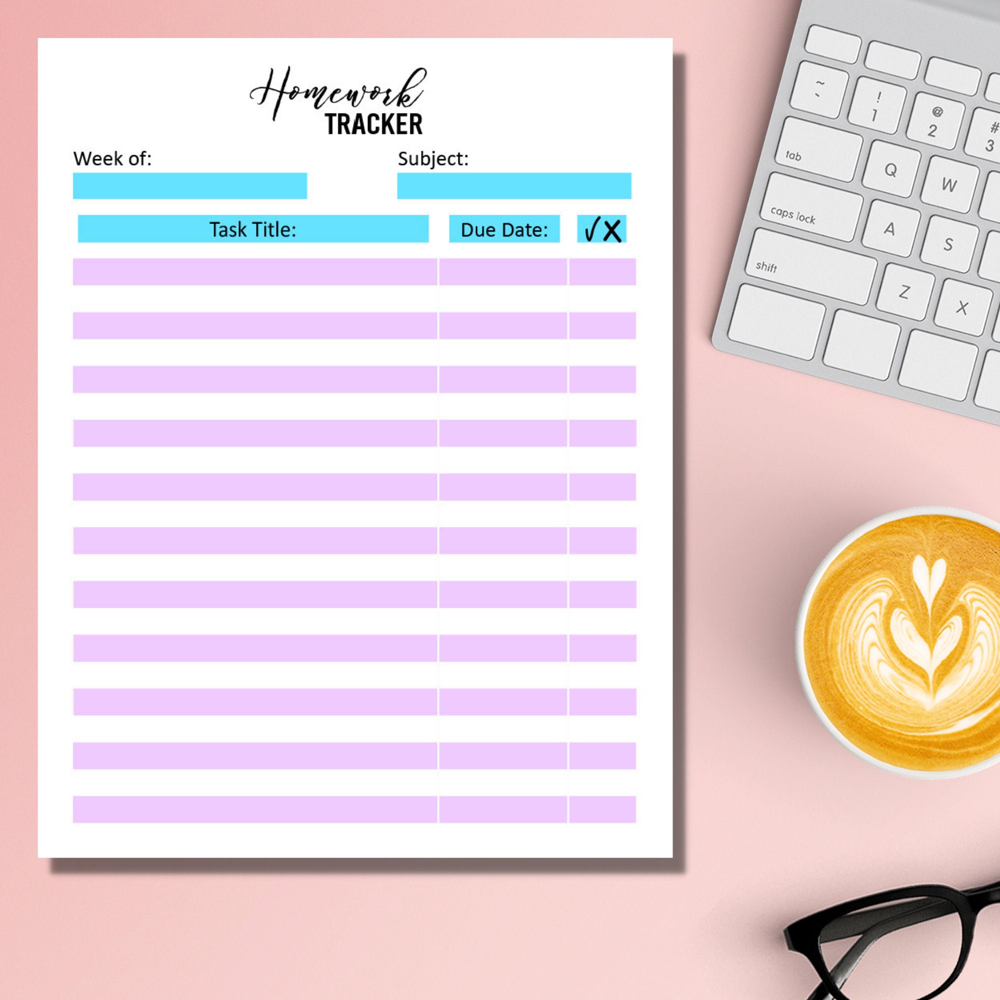 Homework Tracker, Assignment Tracker, Letter Sized, 6 Colors, Digital ...