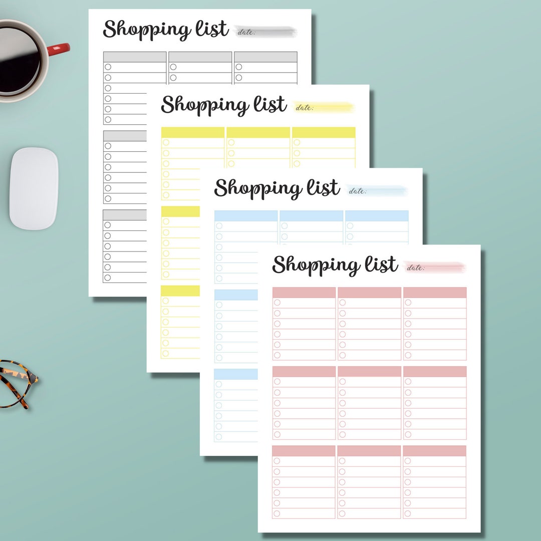 Grocery Shopping List, Letter Sized, 4 Colors, Digital Download, Print ...