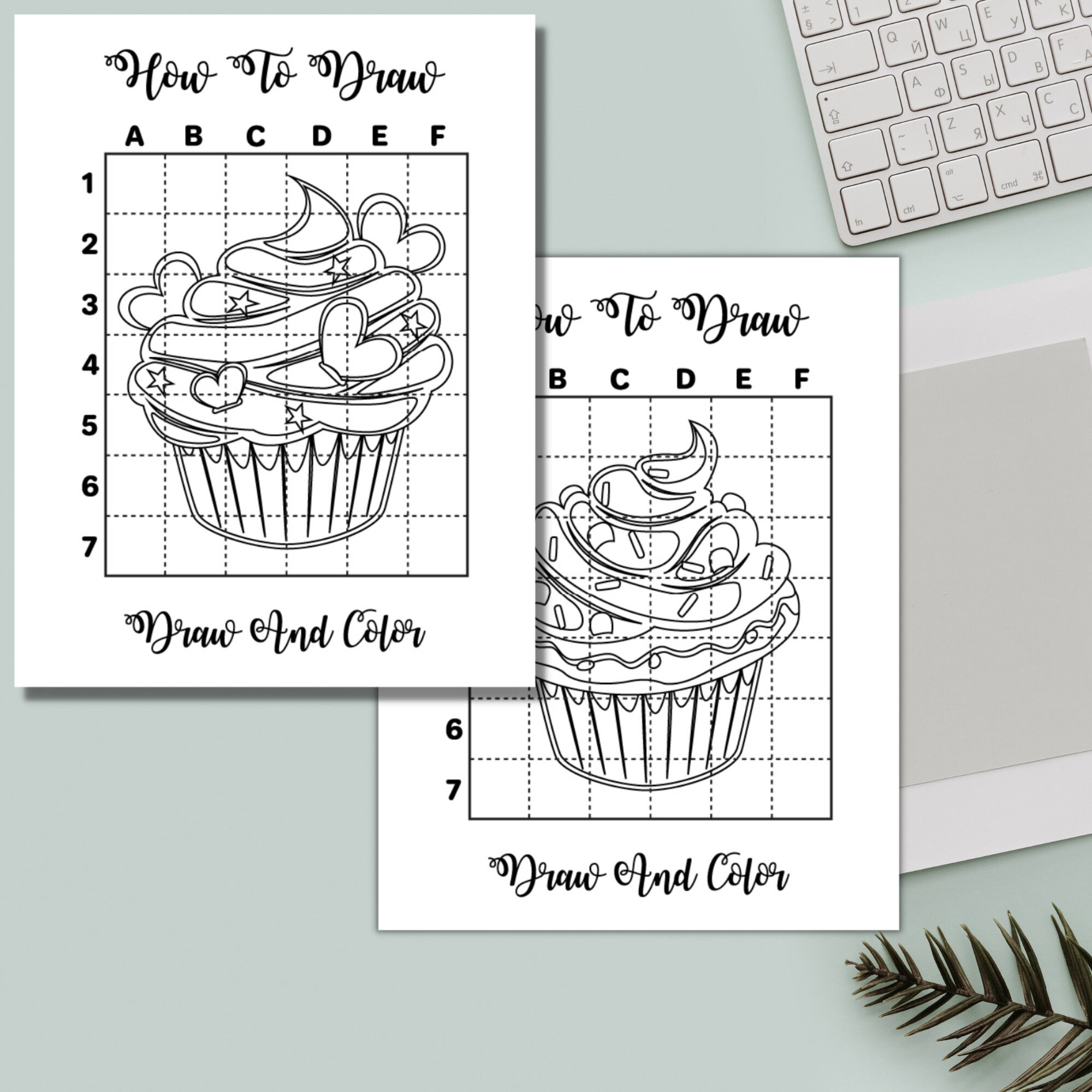 How to Draw Cupcakes Grid Drawing 20 Page Adult Coloring - Etsy