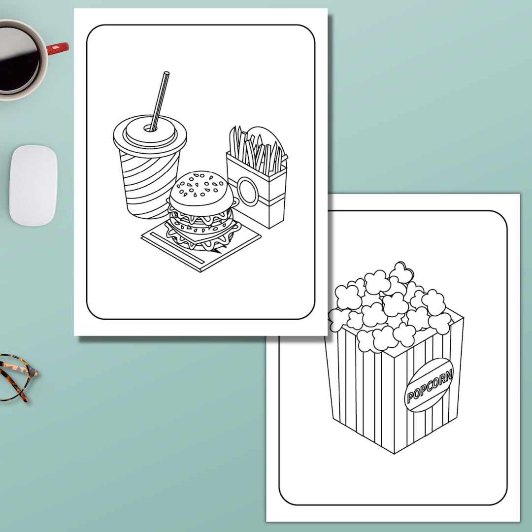 Food & Drink Coloring Pages, 20 Page Adult Coloring Book, Children's ...