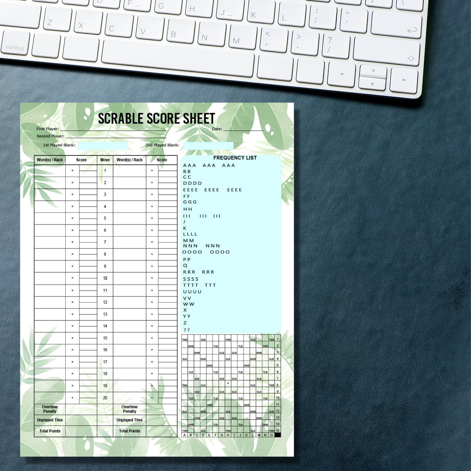 Scrabble Score Sheet, Letter Sized, 7 Colors/designs, Digital Download ...