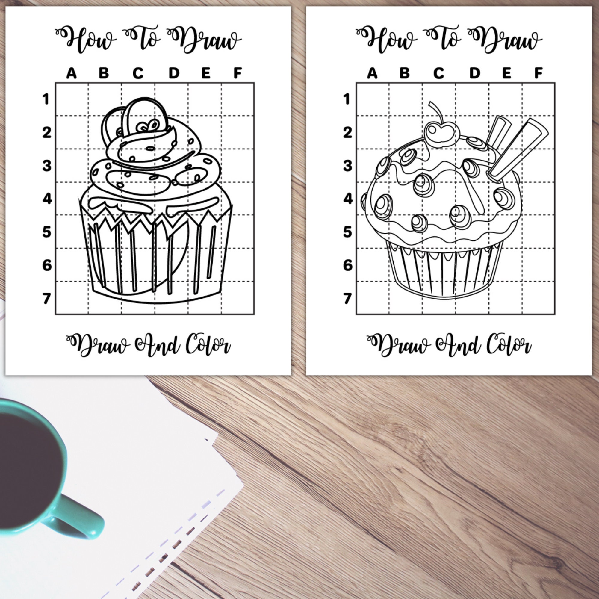 How to Draw Cupcakes Grid Drawing 20 Page Adult Coloring - Etsy