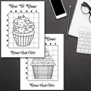 How to Draw Cupcakes, Grid Drawing, 20 Page Adult Coloring Book ...