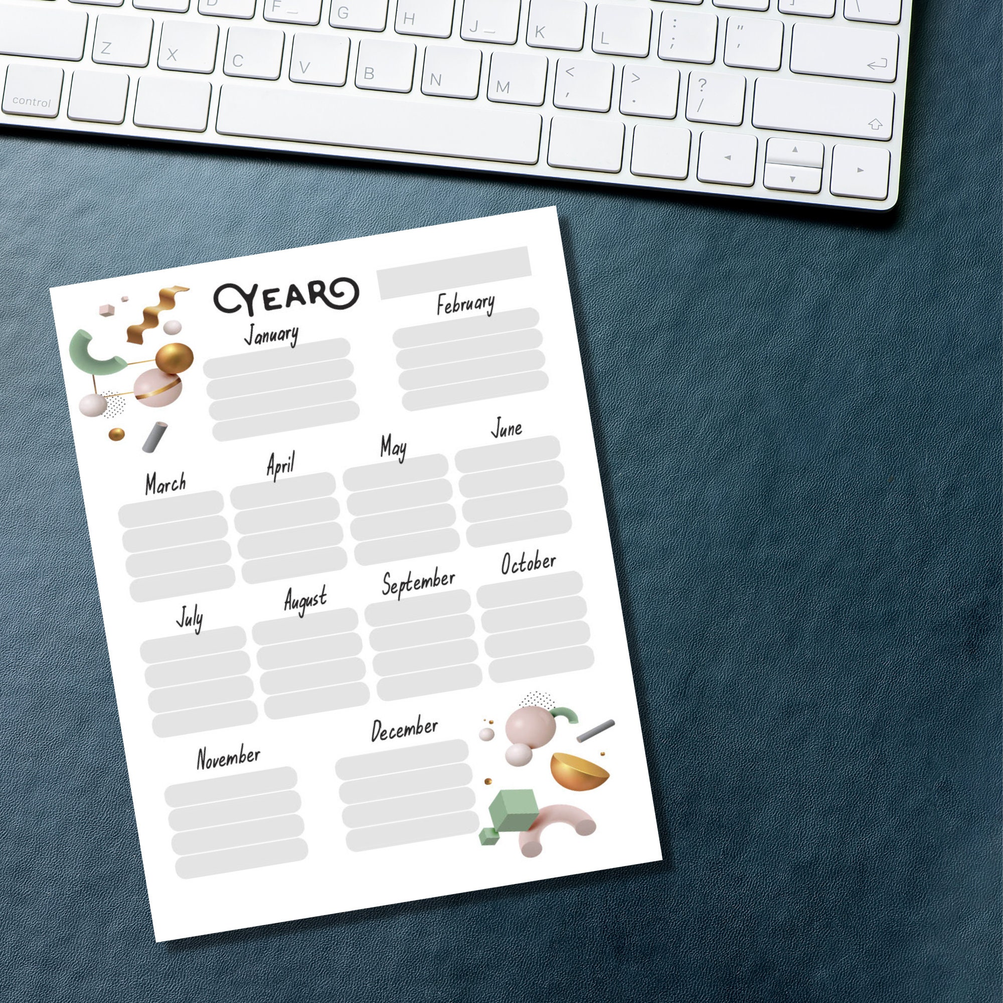 Year Planner, 2 Designs, Letter Sized, Digital Download, Print at Home ...