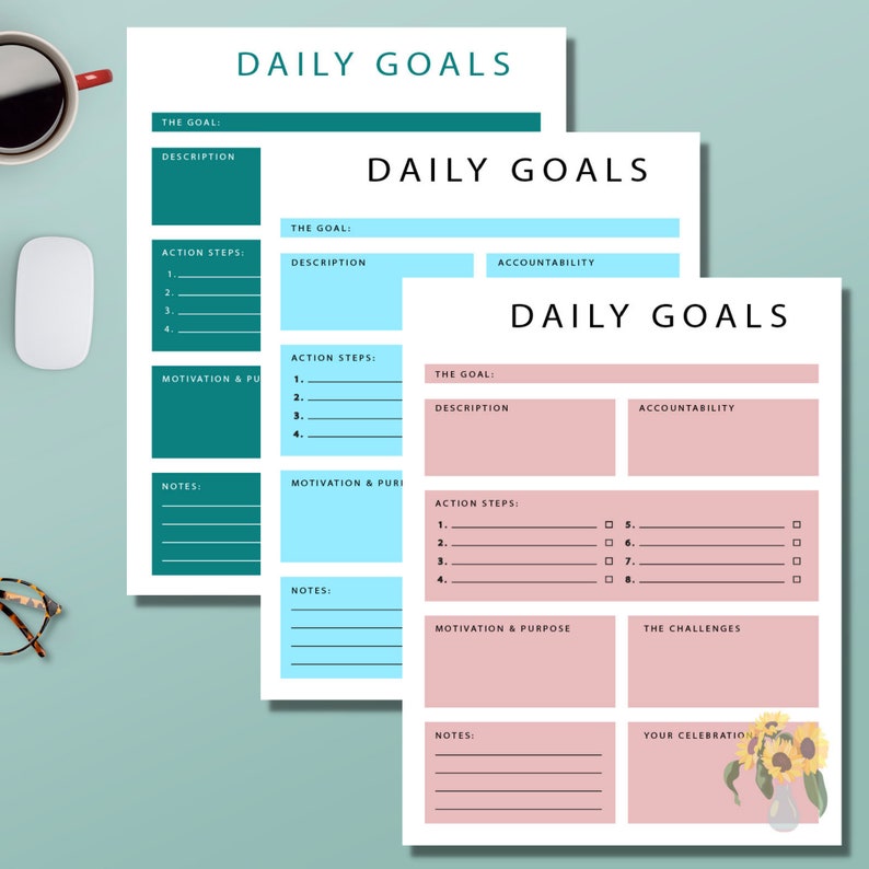 Daily Goal Tracker Manager, Letter Sized, Printable Planner, Print at ...