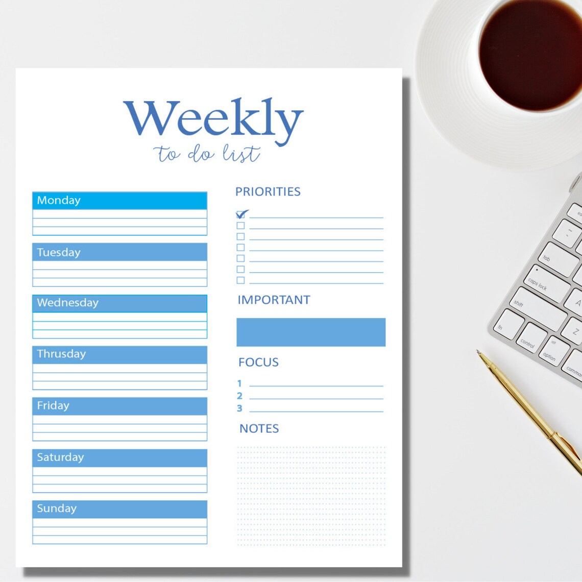 Weekly Planner, Letter Sized, 5 Colors, Digital Download, Print at Home ...