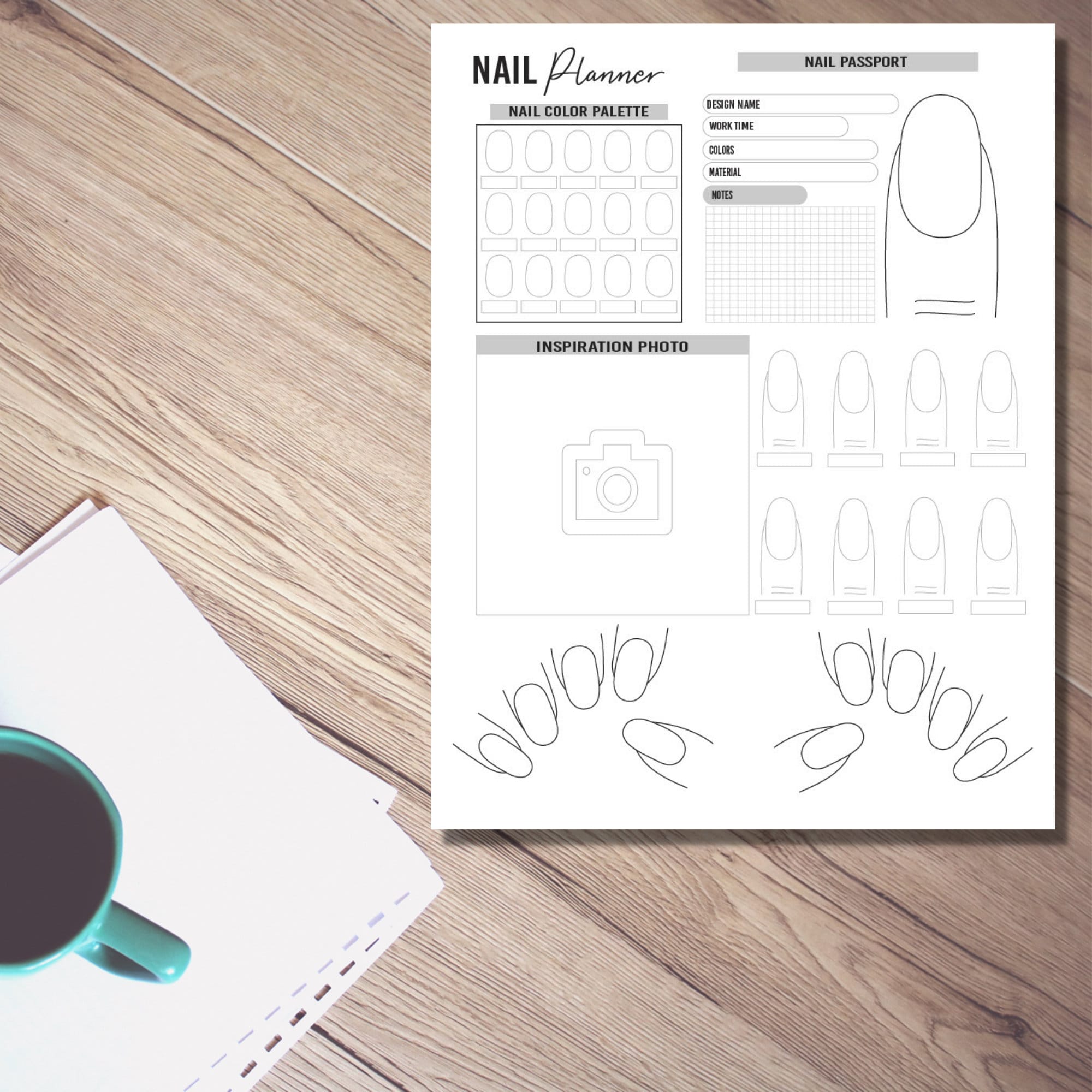 Nail Art Planner Letter Sized 5 Designs Digital Download | Etsy