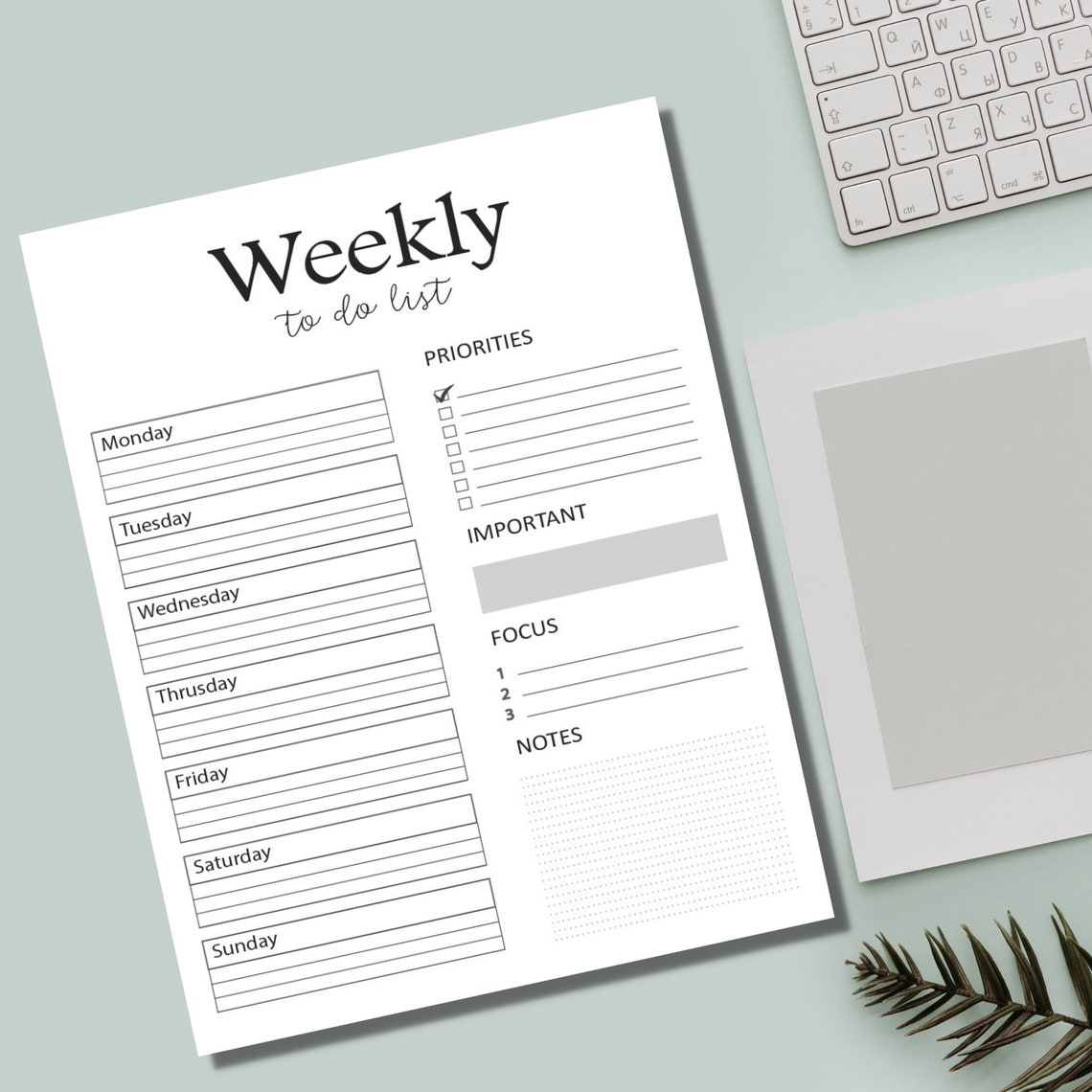 Weekly Planner, Letter Sized, 5 Colors, Digital Download, Print at Home ...