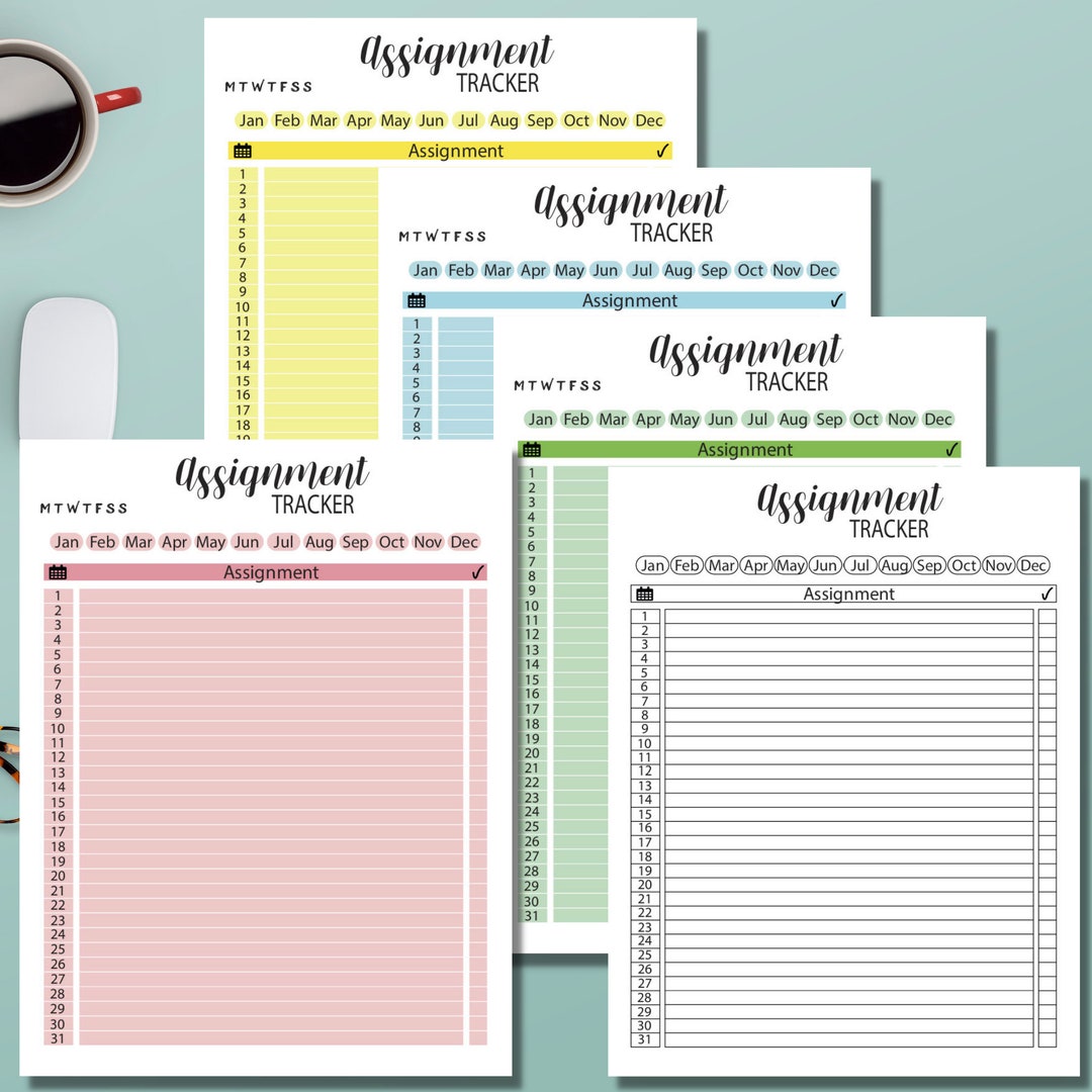 School Assignment Tracker, College Grade Tracker, Letter Sized, 5 ...