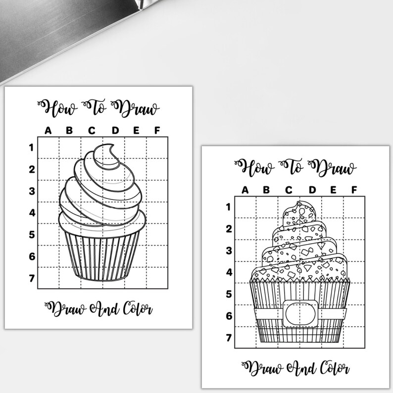 How to Draw Cupcakes Grid Drawing 20 Page Adult Coloring - Etsy