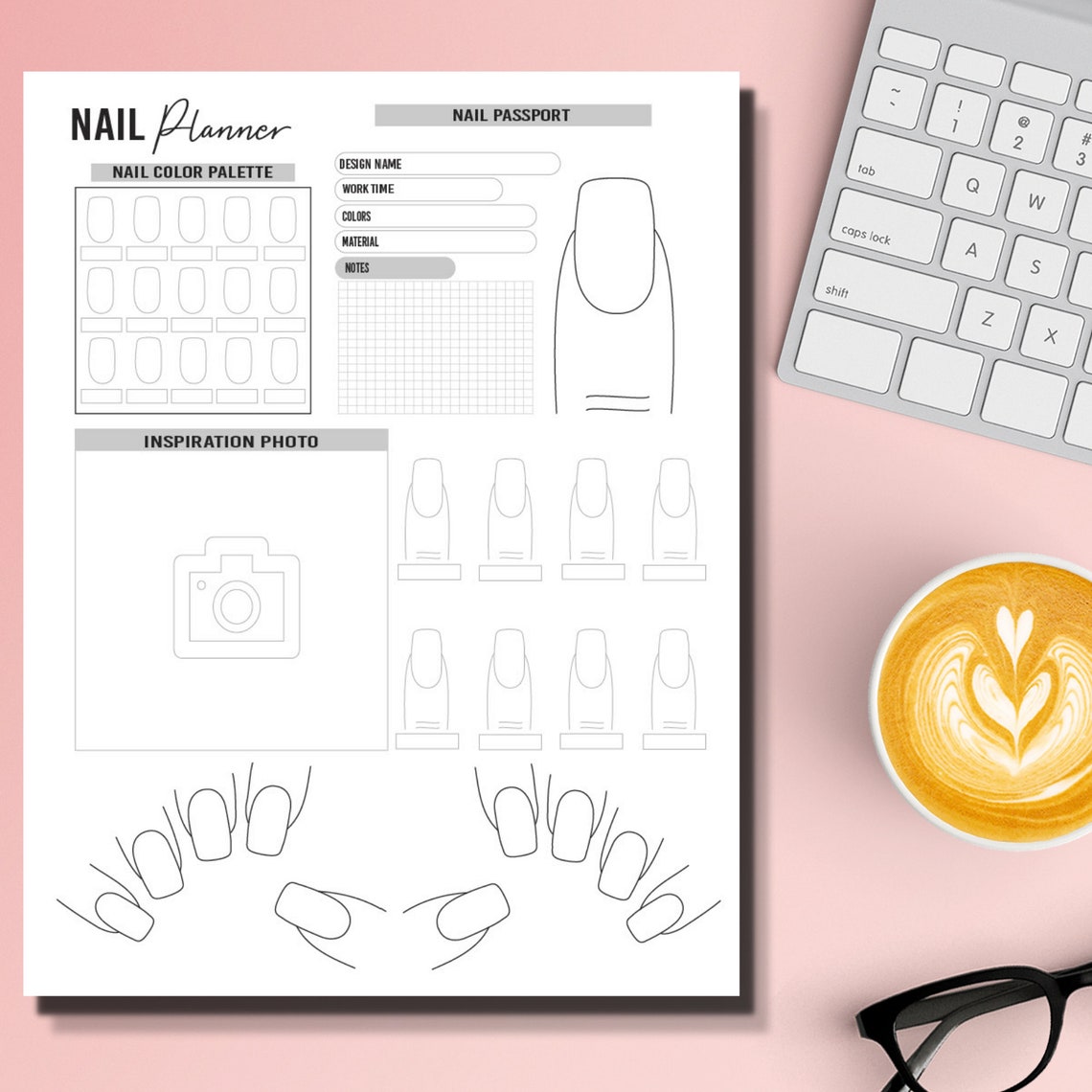 Nail Art Planner Letter Sized 5 Designs Digital Download | Etsy