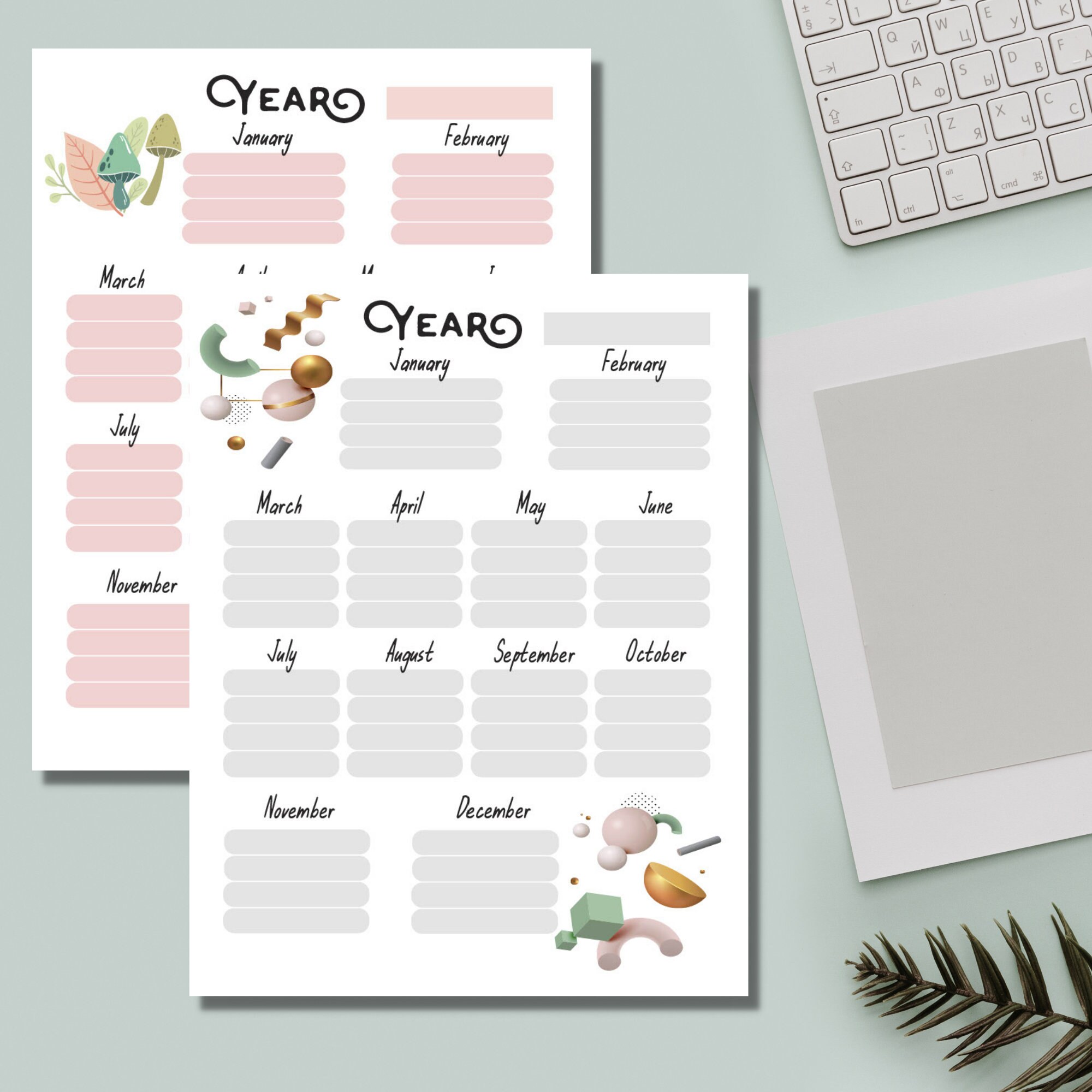 Year Planner, 2 Designs, Letter Sized, Digital Download, Print at Home ...