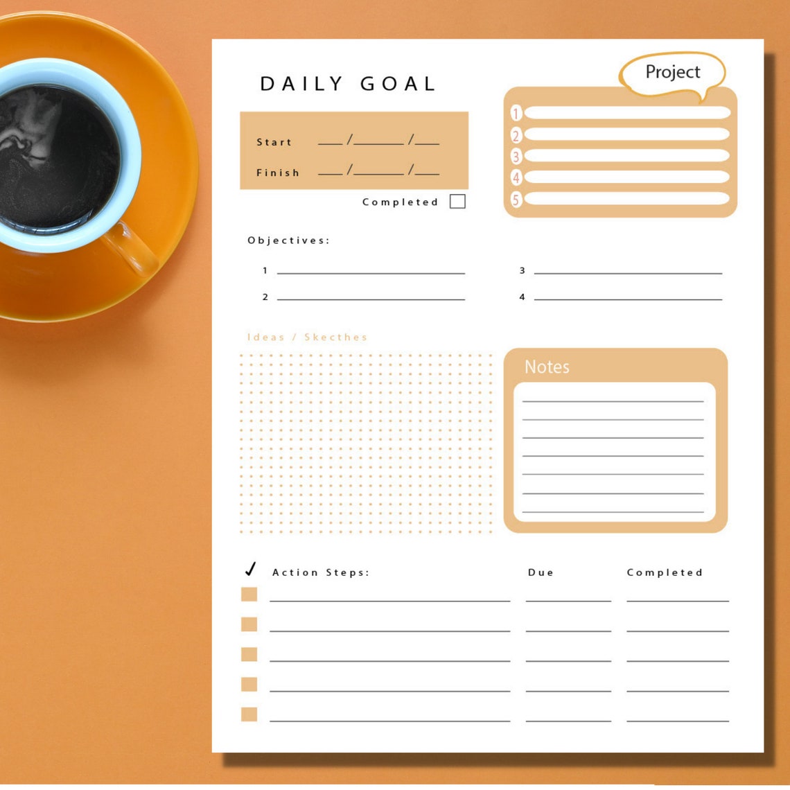 Daily Goal to Do List Letter Sized 4 Colors Digital - Etsy