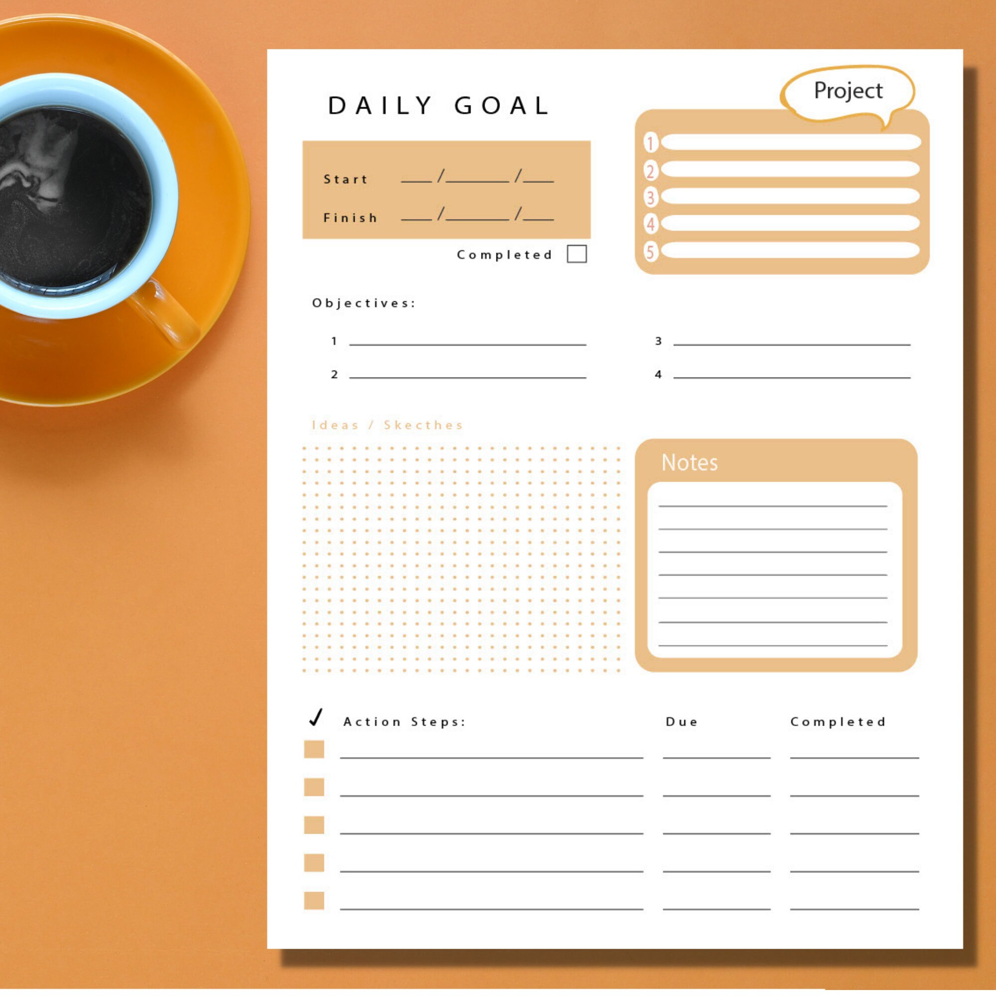 Daily Goal to Do List Letter Sized 4 Colors Digital - Etsy
