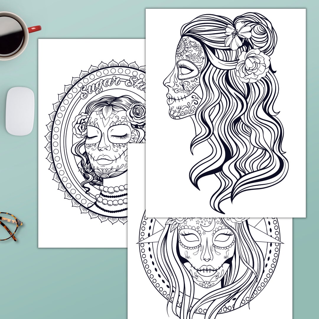 Sugar Skull Coloring Pages, Adult Coloring Books, 25 Page Activity Book ...