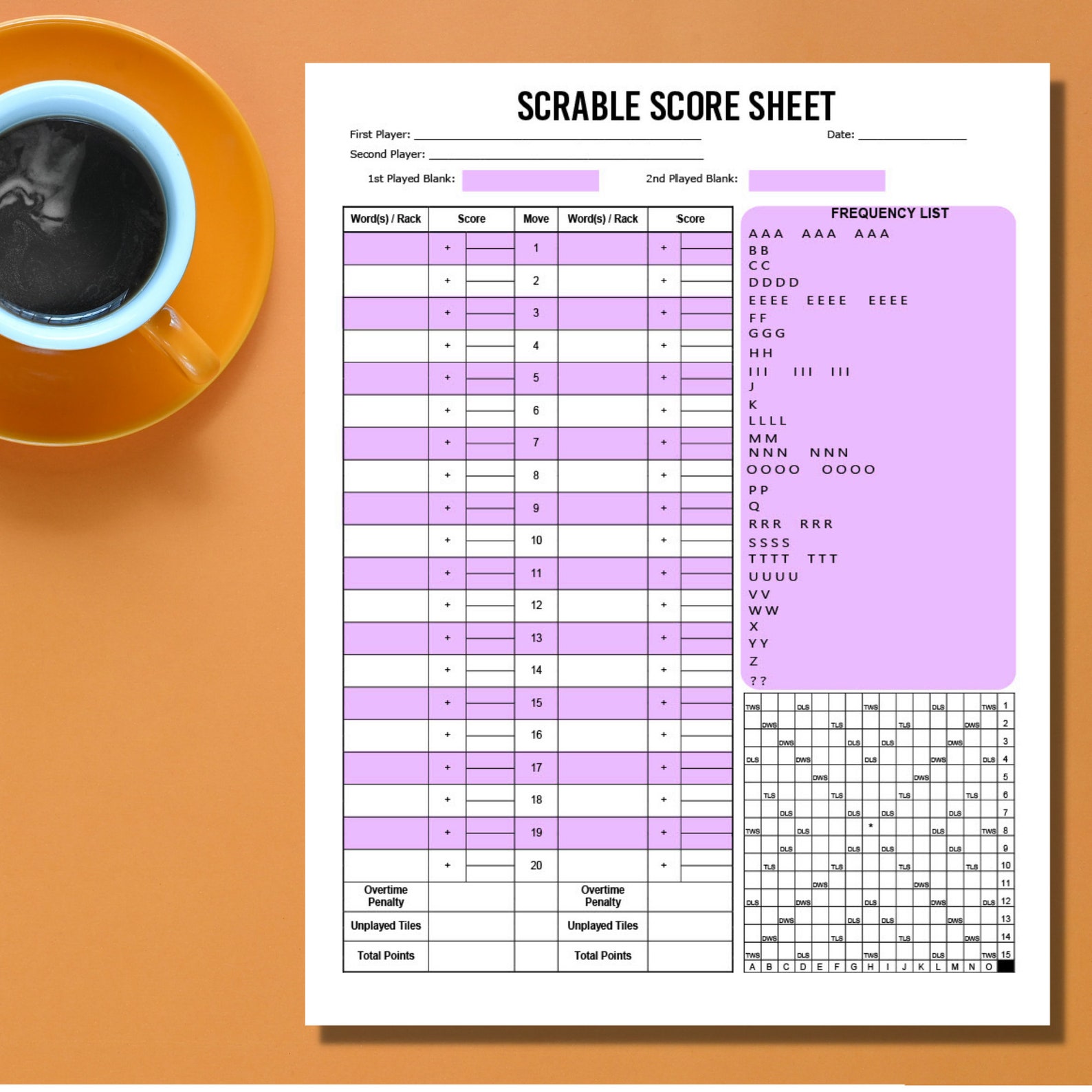 Scrabble Score Sheet, Letter Sized, 7 Colors/designs, Digital Download ...