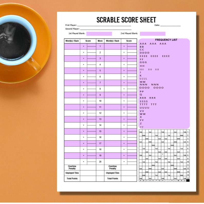 Scrabble Score Sheet, Letter Sized, 7 Colors/designs, Digital Download ...