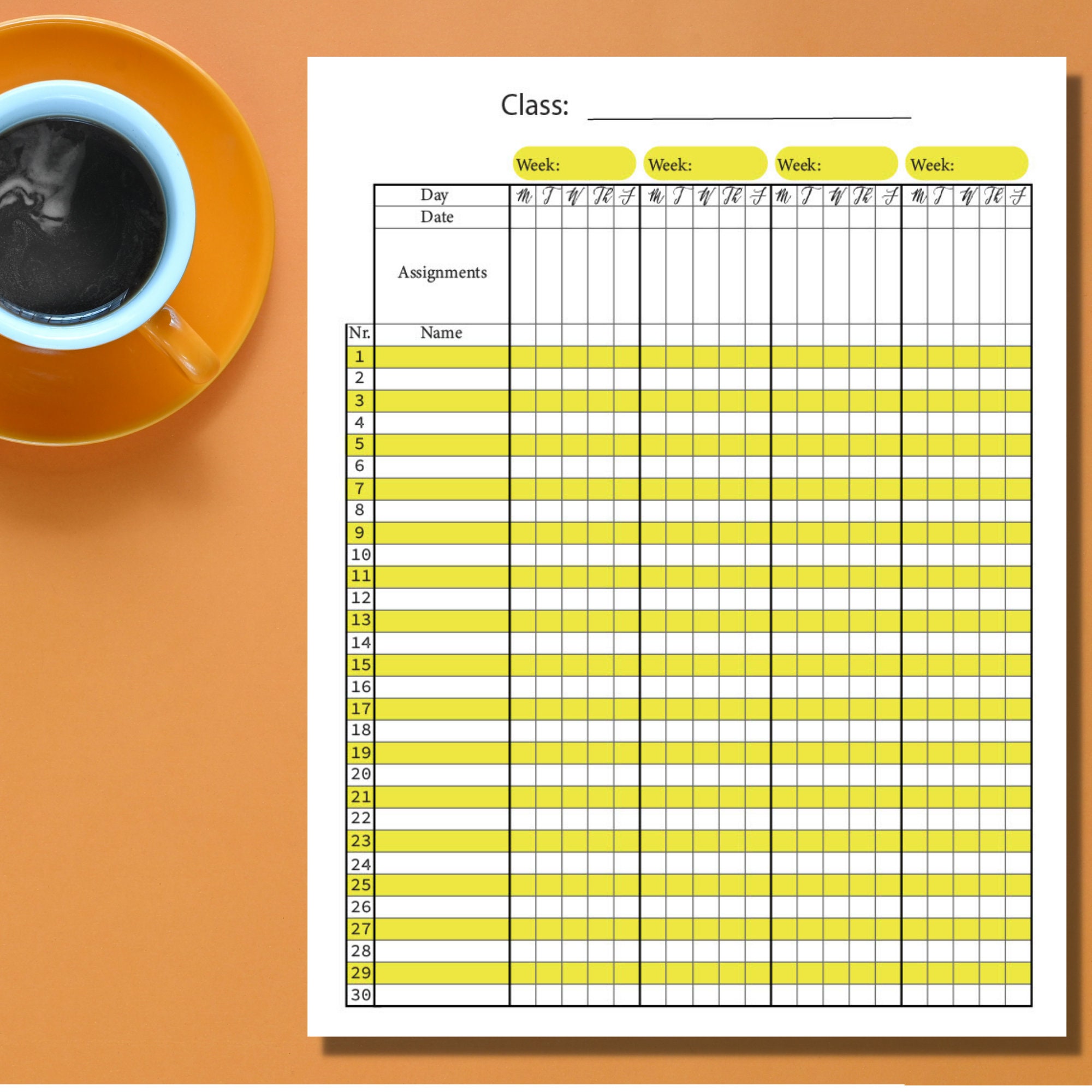 Class Grade Tracker, Letter Sized, 6 Colors, Digital Download, Print at ...