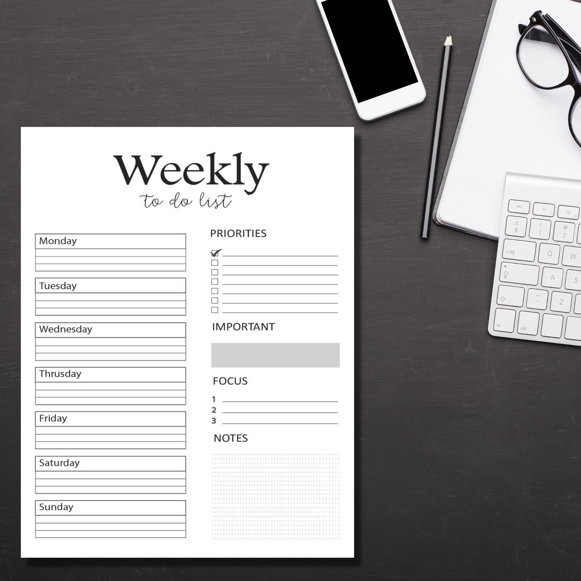 Weekly Planner, Letter Sized, 5 Colors, Digital Download, Print at Home ...