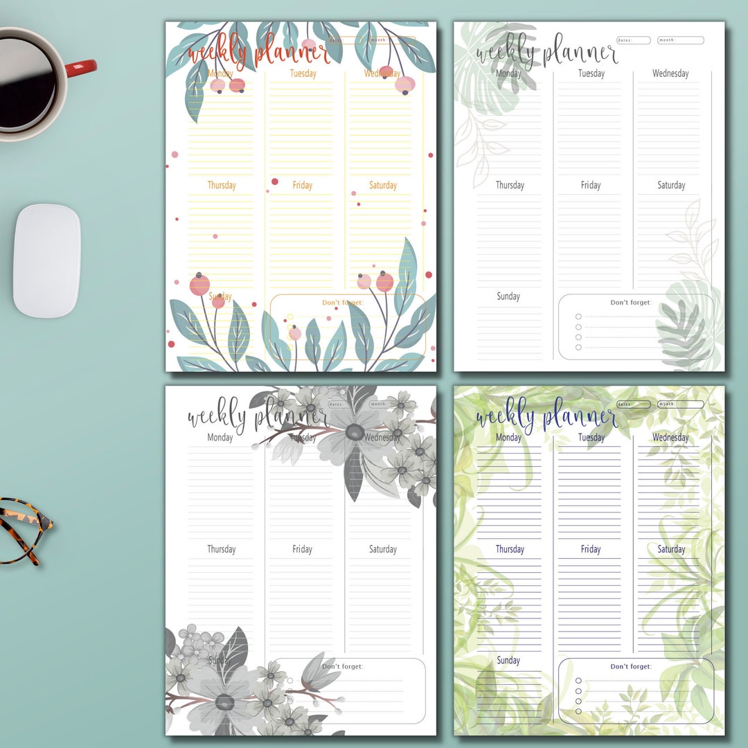 Weekly Planner, Letter Sized, 4 Designs, Digital Download, Print at ...