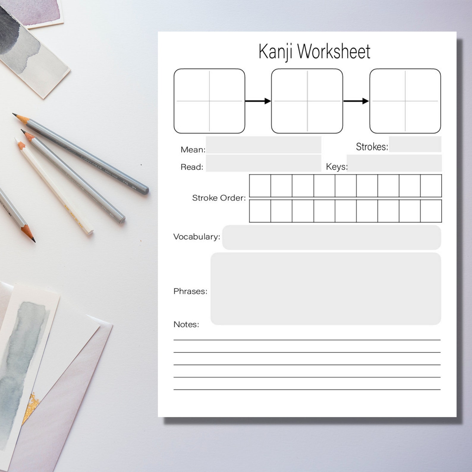 Kanji Worksheet Learn Japanese Letter Sized 4 Colors - Etsy Singapore