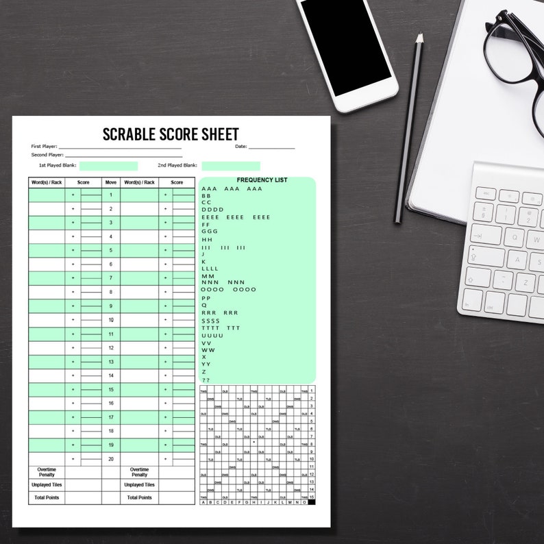 Scrabble Score Sheet, Letter Sized, 7 Colors/designs, Digital Download ...