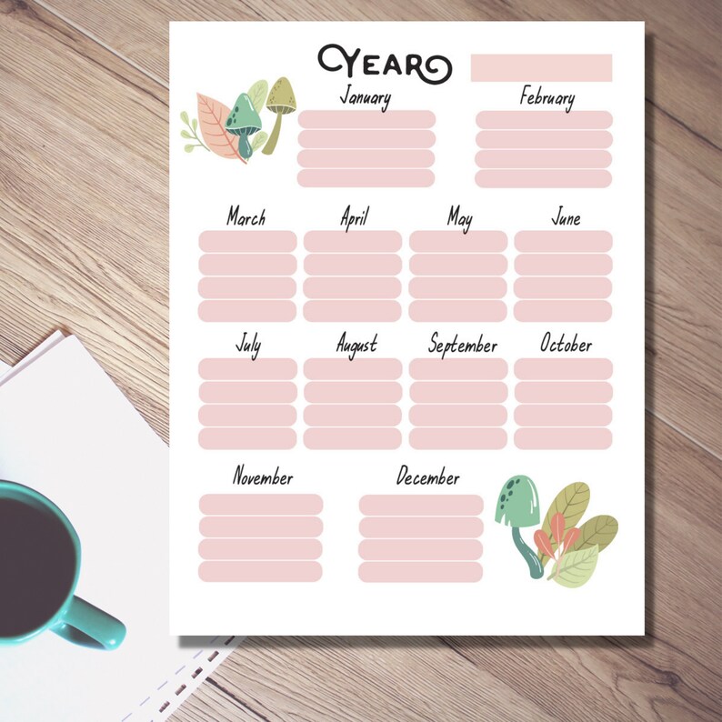 Year Planner, 2 Designs, Letter Sized, Digital Download, Print at Home ...