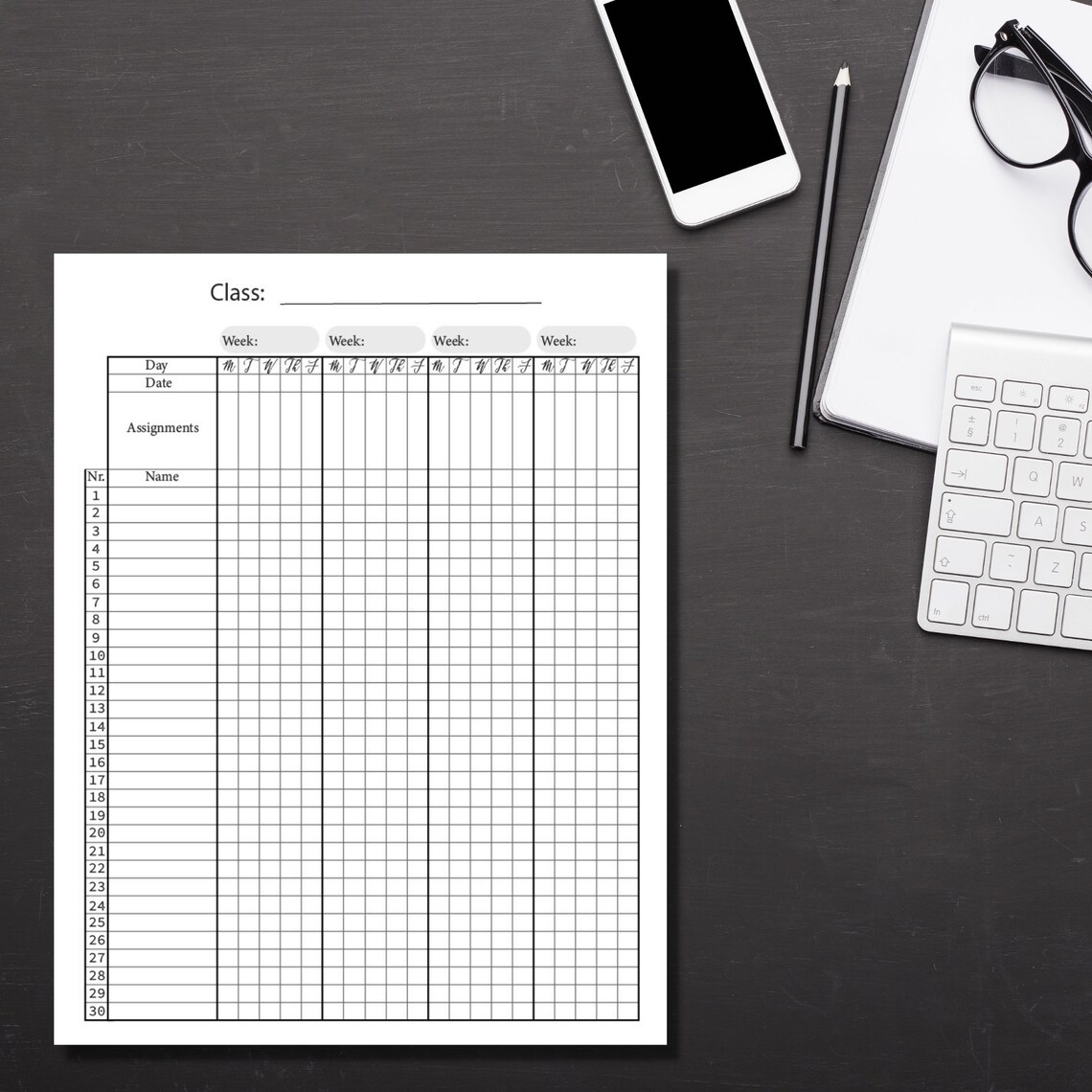 Class Grade Tracker, Letter Sized, 6 Colors, Digital Download, Print at ...