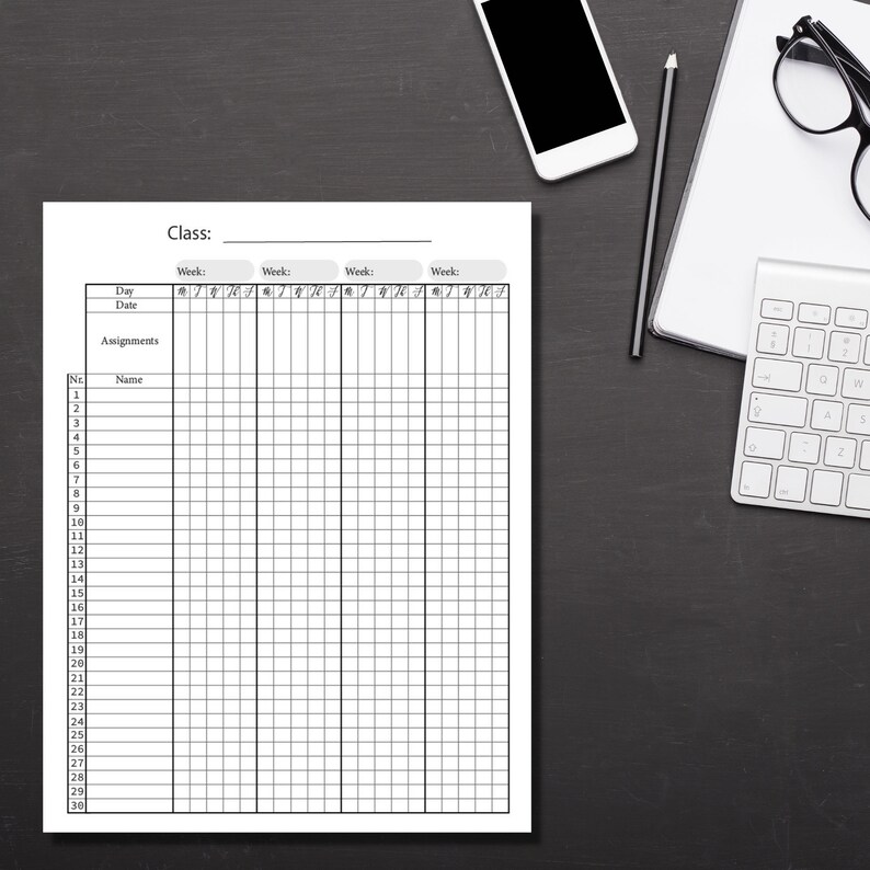 Class Grade Tracker, Letter Sized, 6 Colors, Digital Download, Print at ...