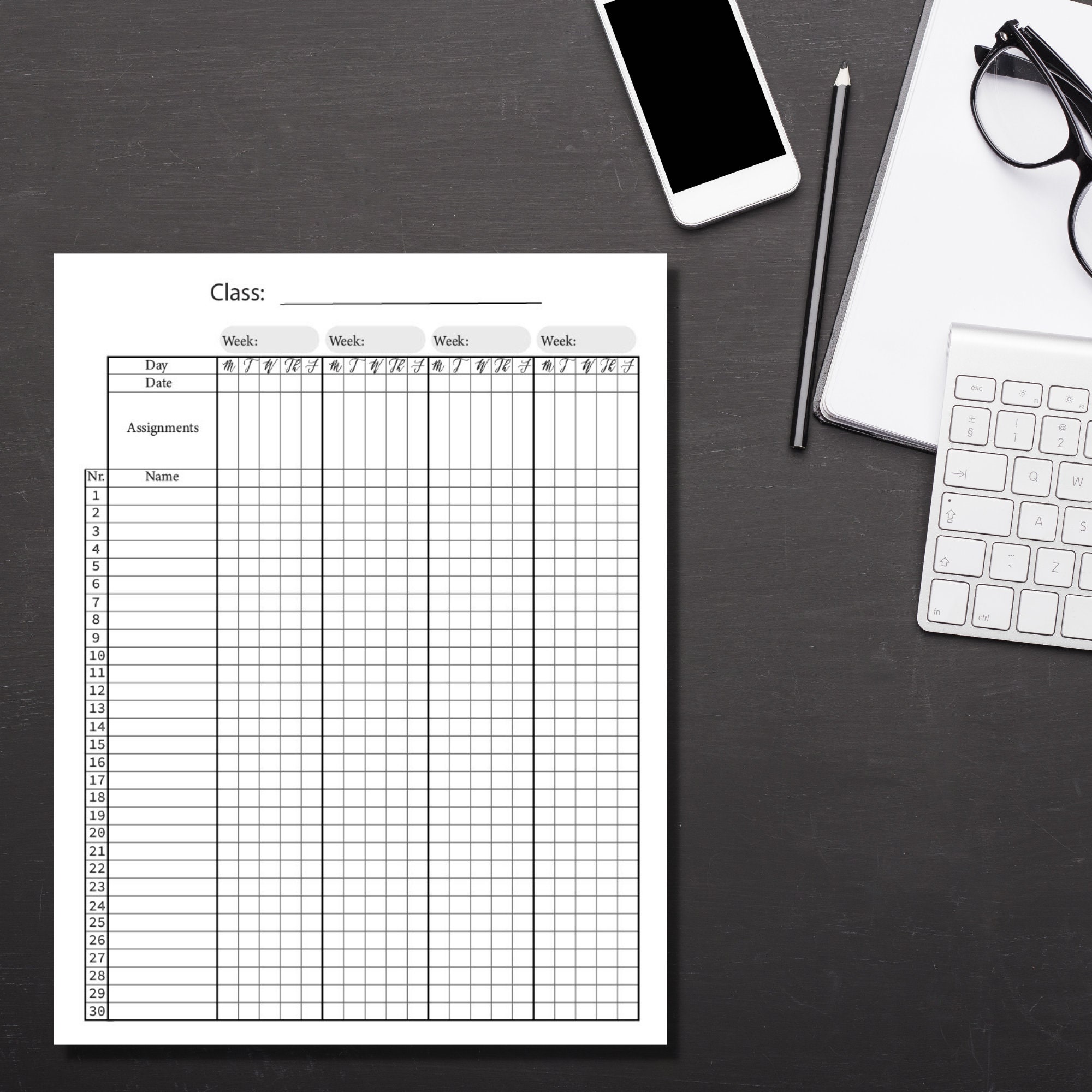 Class Grade Tracker, Letter Sized, 6 Colors, Digital Download, Print at ...