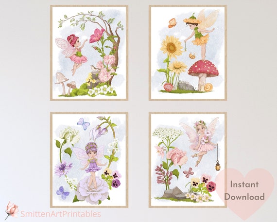 Fairy Garden Wall Art Set of 4 Fairy Nursery Print Flower - Etsy