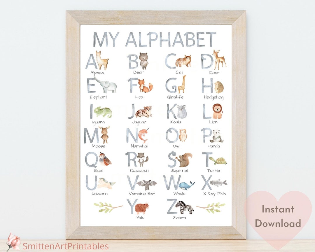 Animal Alphabet Poster, Educational Poster, ABC Print, Watercolor ...