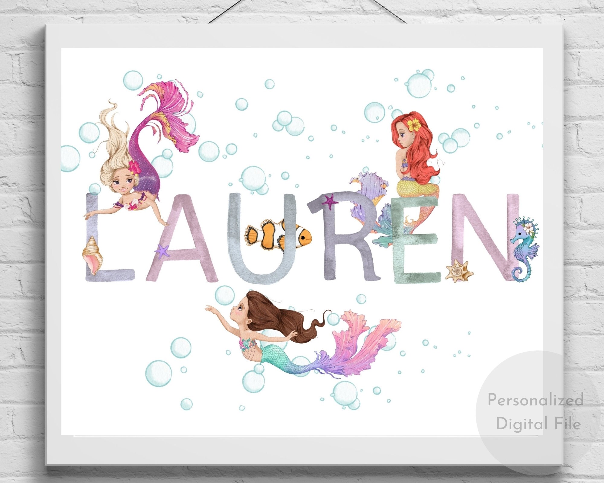 Mermaid Name Sign Printable Baby Girl Name Sign Mermaid | Etsy