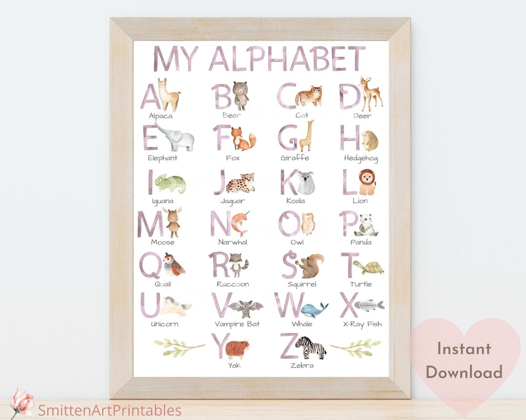 Animal Alphabet Poster, Educational Poster, ABC Print, Watercolor ...