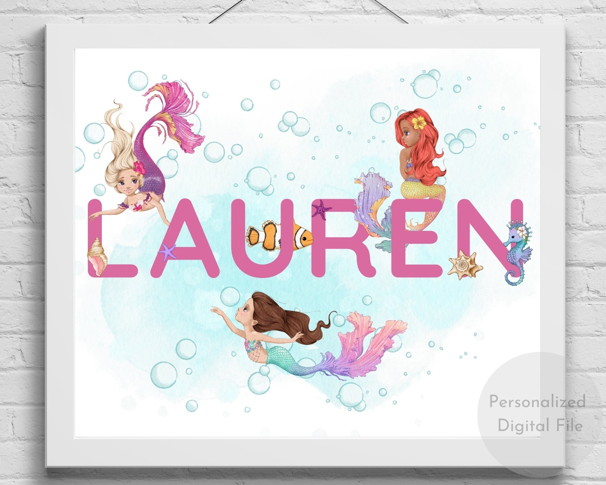 Mermaid Name Sign Printable Baby Girl Name Sign Mermaid | Etsy