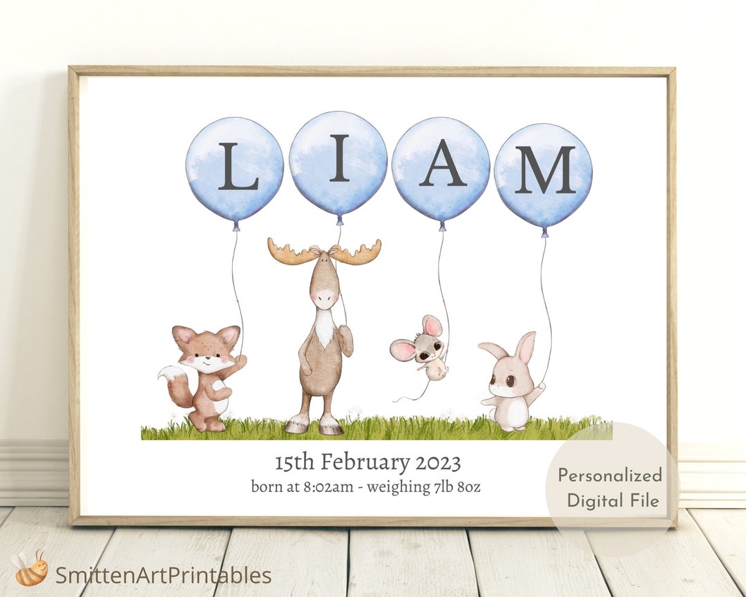 Printable Baby Boy Name Sign, Animal Name Sign, Personalised Baby Gift ...