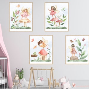 Fairy Garden Wall Art - Set of 4, Watercolor Fairy Garden Nursery Print ...