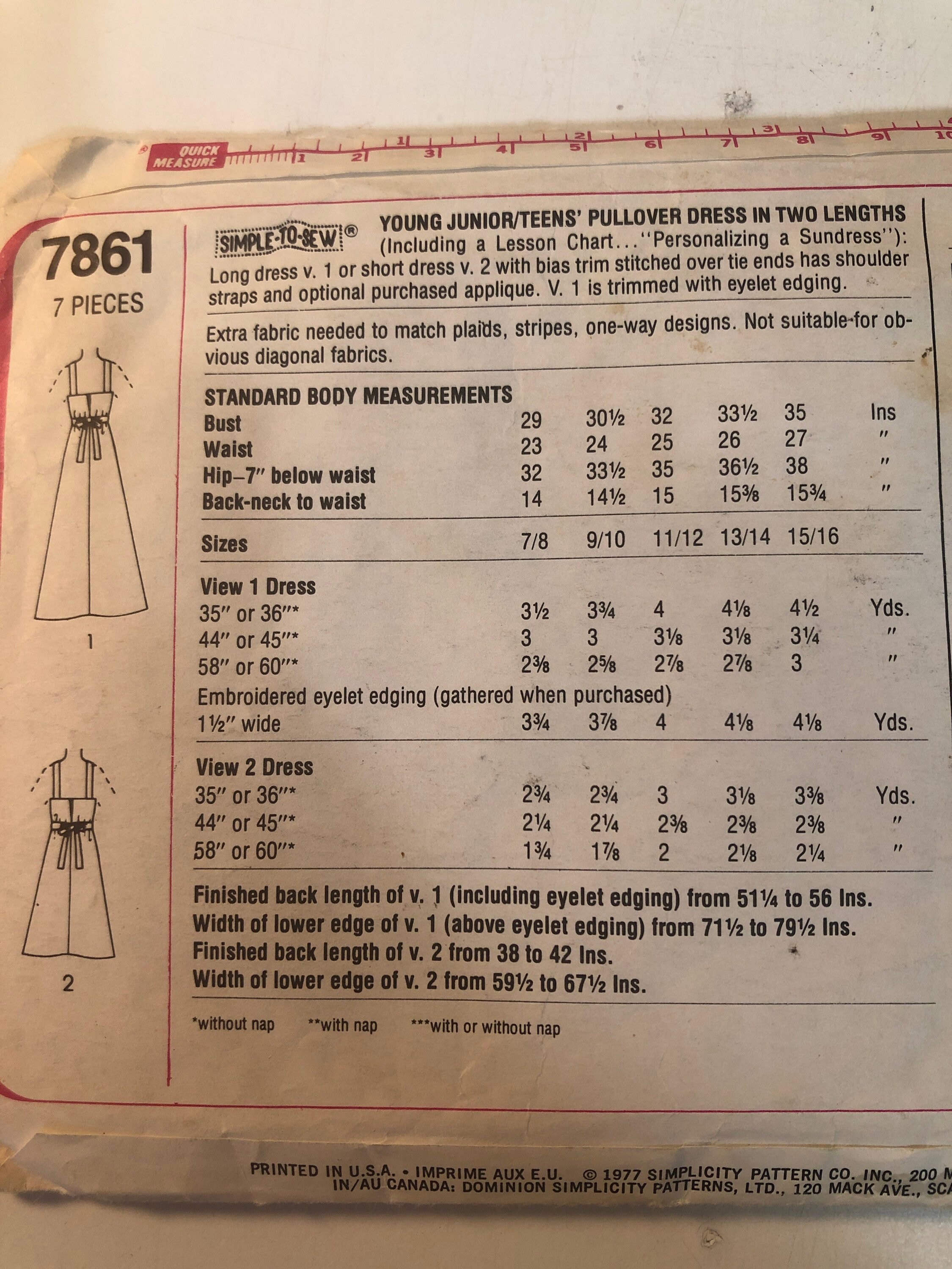 Simplicity Vintage Sewing Pattern Simplicity Pattern 7861 - Etsy UK