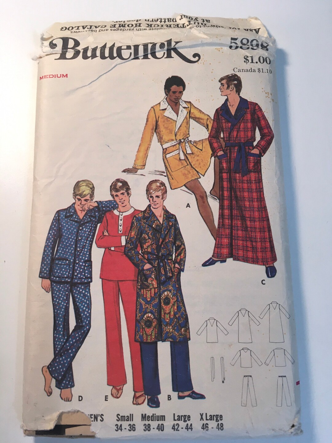Butterick Vintage Sewing Pattern 5898, Size Medium, Men's Robe and ...