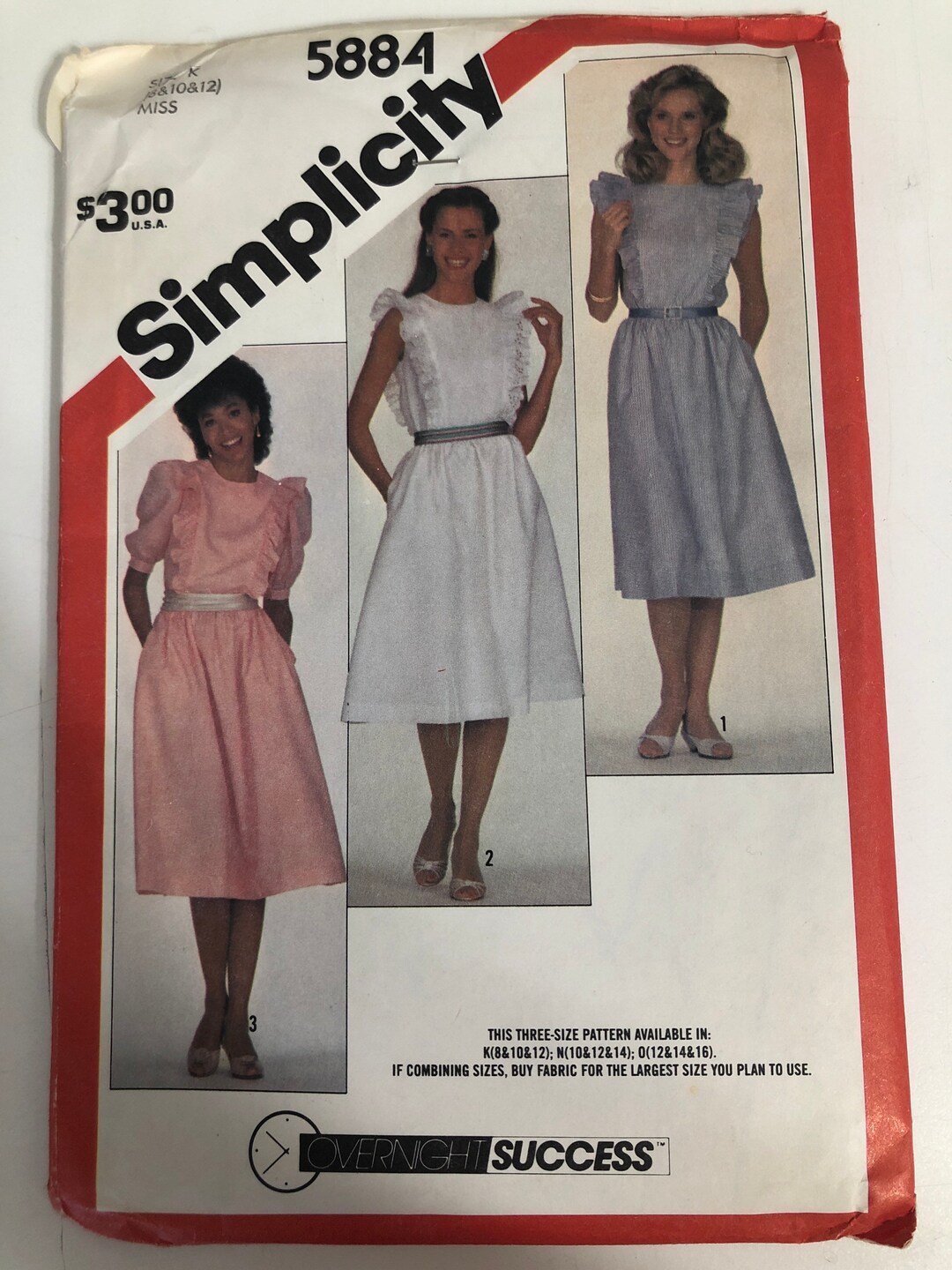 Simplicity Vintage Sewing Pattern, Simplicity Pattern 5884, Size 8 10 ...
