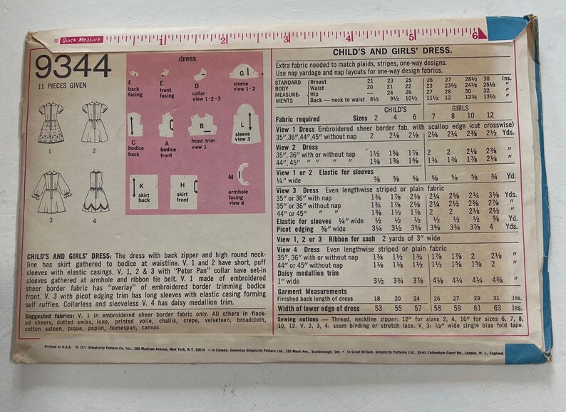 Simplicity Pattern 9344, Vintage Sewing Pattern, Childs and Girls Dress ...