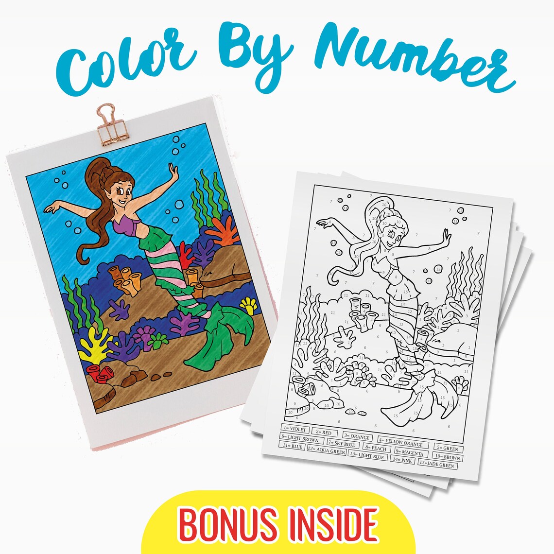 Mermaids Color By Number Pages for Kids Teens and Adults | Etsy