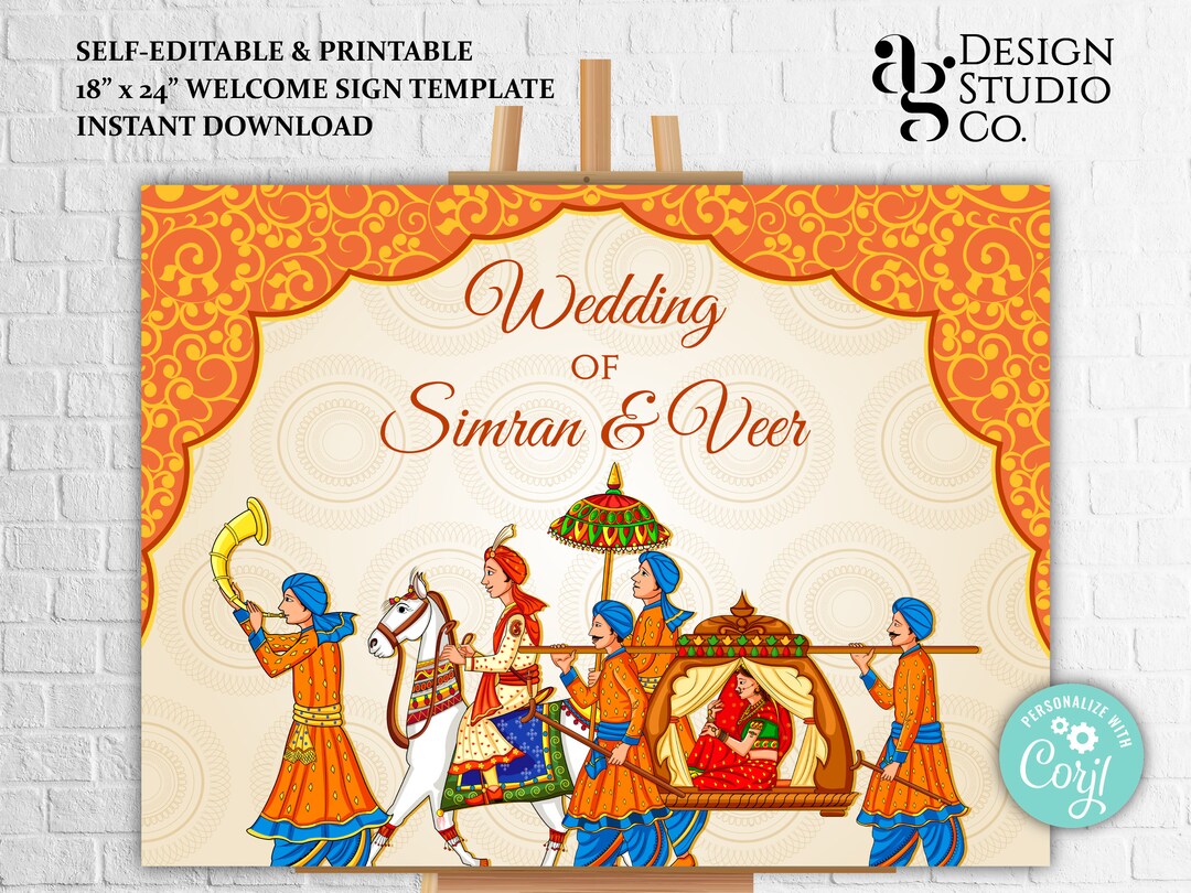 Indian Welcome Wedding Signs & Baraat Welcome Sign Doli Hindu - Etsy ...